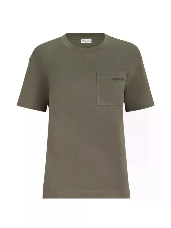 Brunello Cucinelli Cotton Jersey T-shirt With Shiny Tab - Green