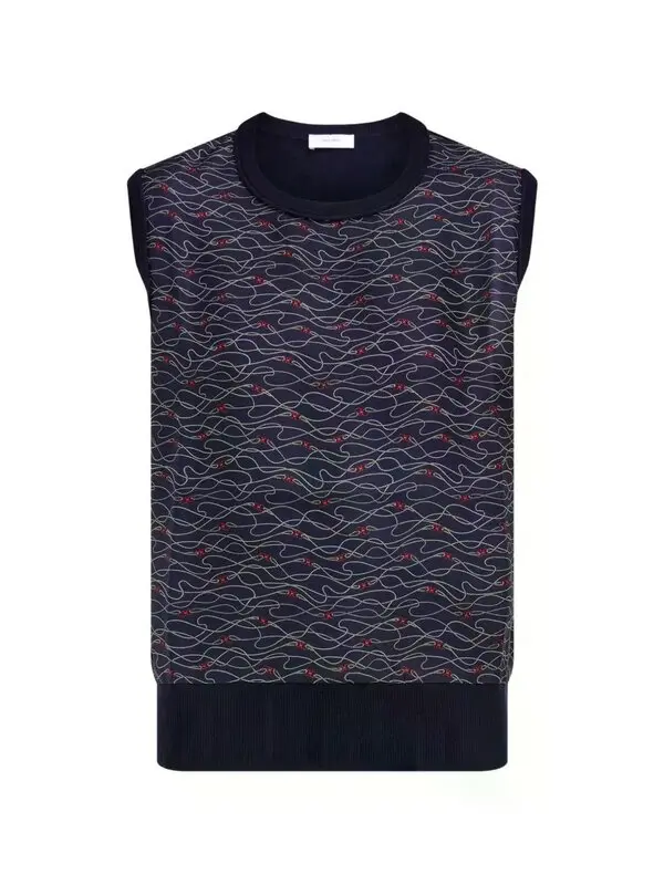 FERRAGAMO Knitted Top With Silk Panel Detail - Blue