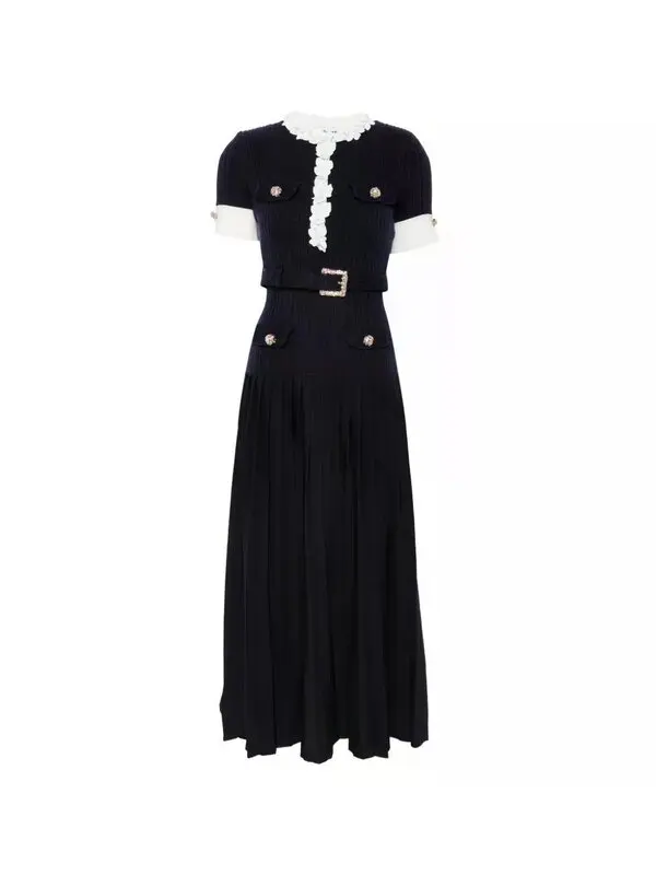 SELF-PORTRAIT Belted Floral-embellished Midi Dress - Blue