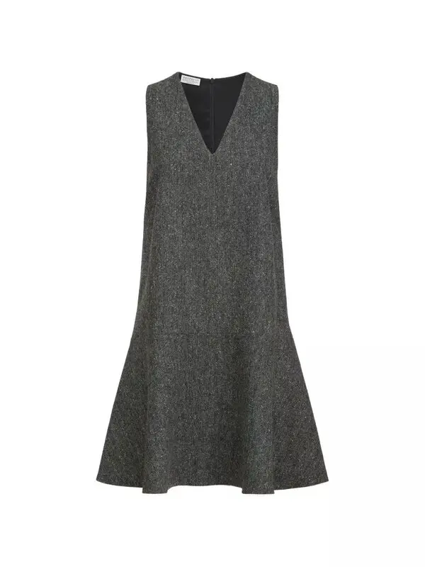 Brunello Cucinelli Virgin-wool Donegal Mini Dress With Monili - Grey
