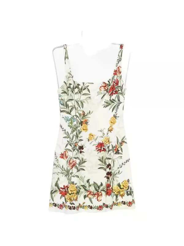 Alice + Olivia Floral-print Square-neck Mini Dress - Neutrals
