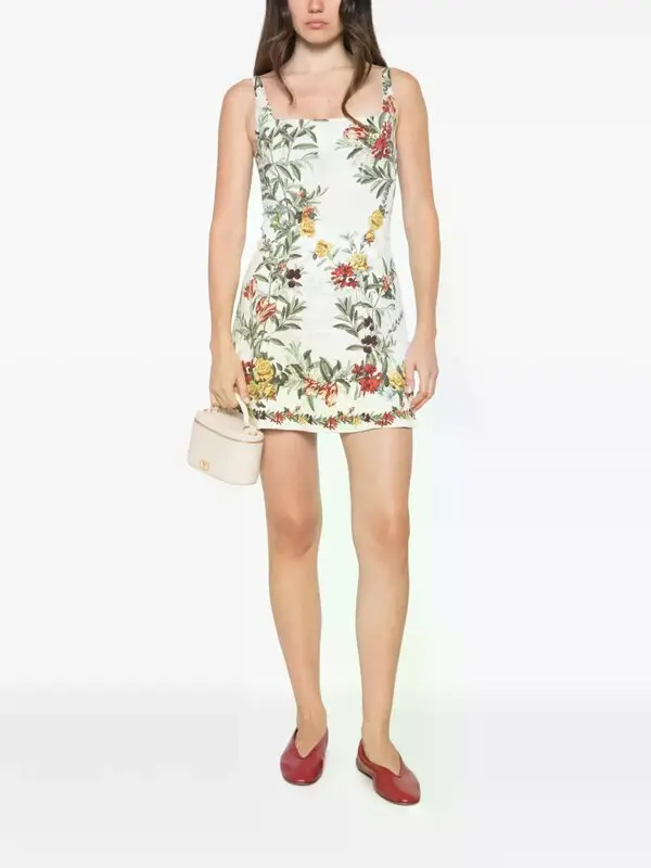 Alice + Olivia Floral Print Square Neck Mini Dress - Neutrals