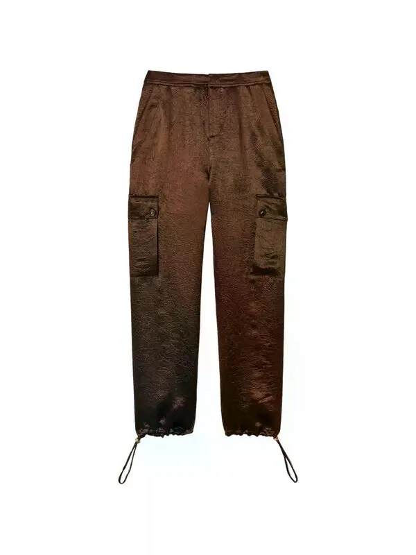 TWINSET Froissé Satin Cargo Trousers - Brown