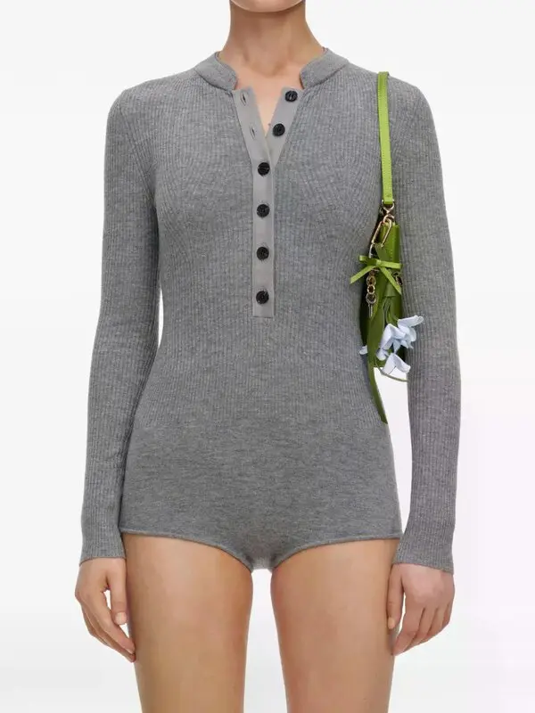 SELF-PORTRAIT Button Knit Playsuit - Grey