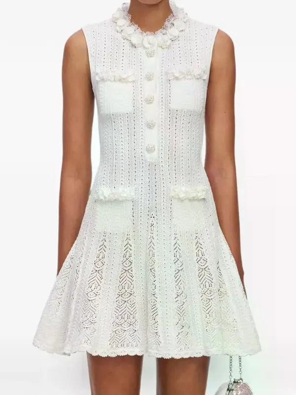 SELF-PORTRAIT Pointelle Knit Mini Dress With Floral Trim
