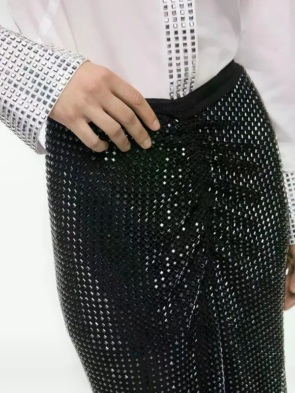 Pinko Mesh Effect Rhinestone Calf-length Skirt