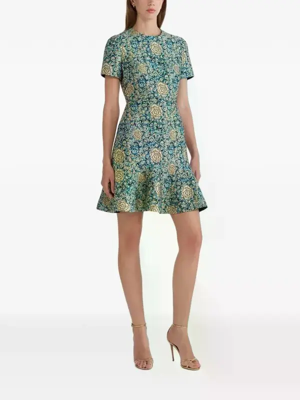 Saloni Rose-motif Brocade Mini Dress