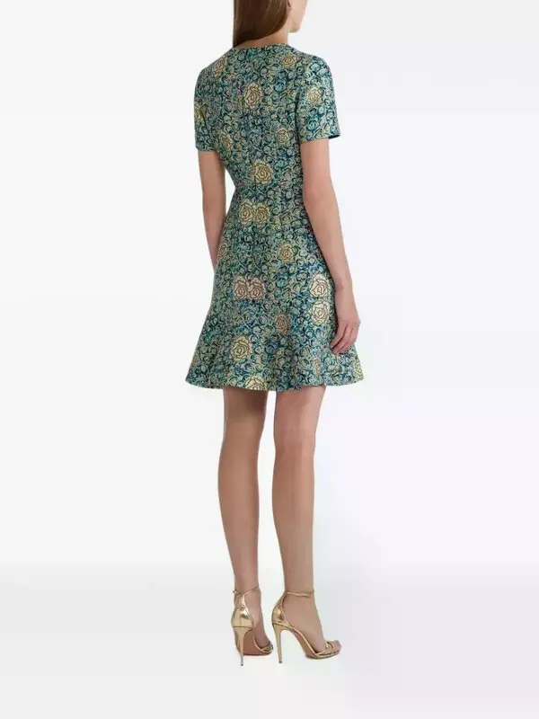 Saloni Rose-motif Brocade Mini Dress