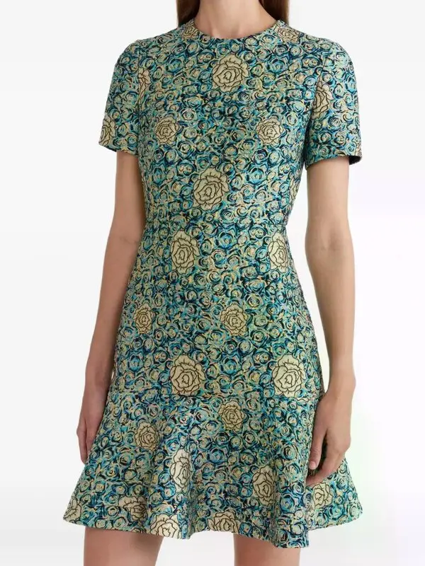 Saloni Rose-motif Brocade Mini Dress