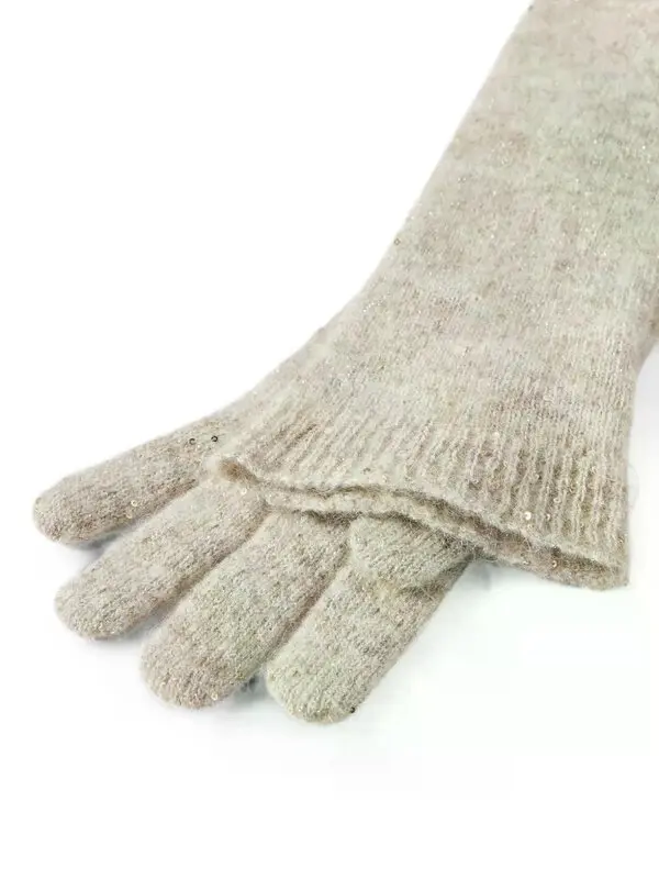 Brunello Cucinelli Lace Flowers Knit Long Gloves In Sparkling Mohair And Virgin Wool - Neutrals