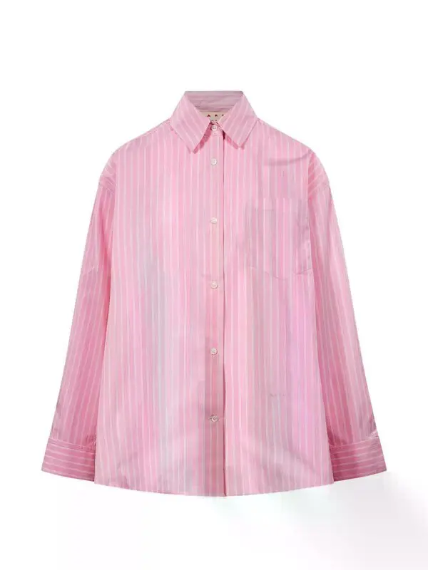 Marni Vertical-stripe Chest-pocket Shirt - Pink