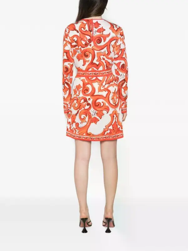Dolce & Gabbana Baroque Print Belted Mini Dress