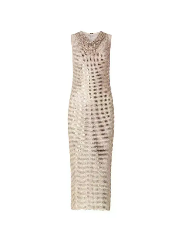 Pinko Mesh-effect Midi Dress With Rhinestones - Gold
