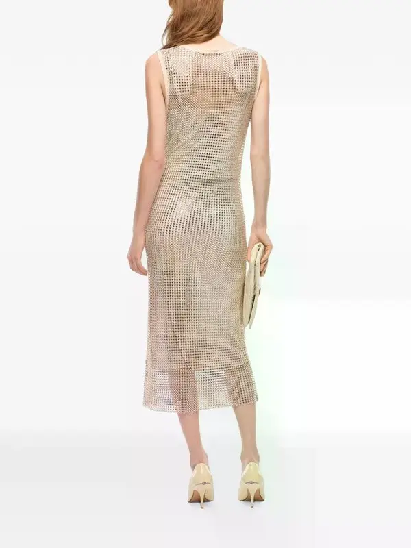 Pinko Mesh-effect Midi Dress With Rhinestones