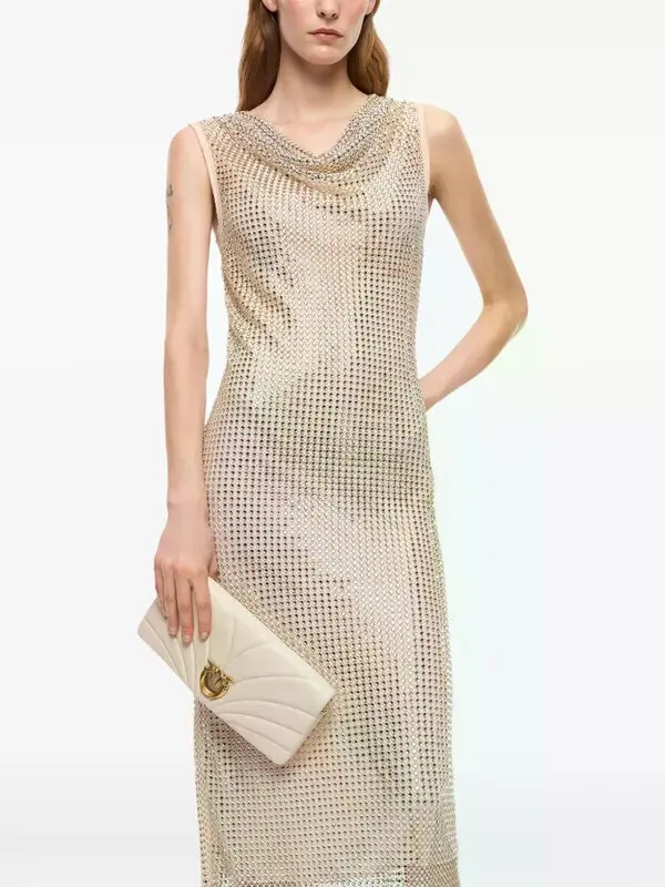 Pinko Mesh-effect Midi Dress With Rhinestones