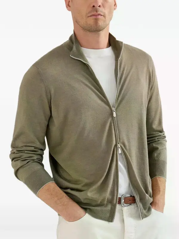 Brunello Cucinelli Cashmere And Silk Lightweight Zip-up Cardigan - Green