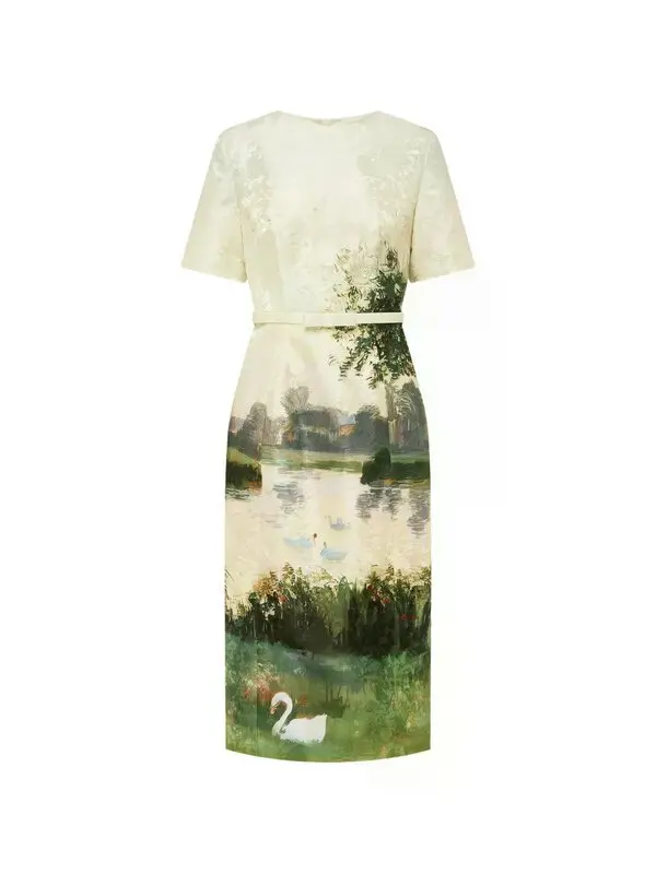 LEO LIN Elizabeth Jacquard-pattern Midi Dress - Neutrals