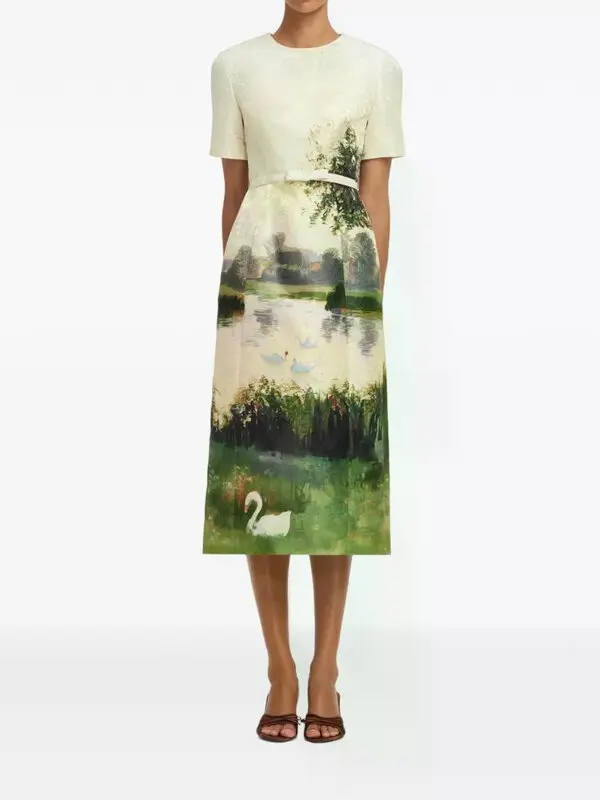 LEO LIN Elizabeth Jacquard-pattern Midi Dress