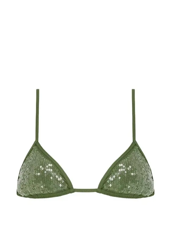TROPIC OF C Sequined Triangle Bikini Top - Green