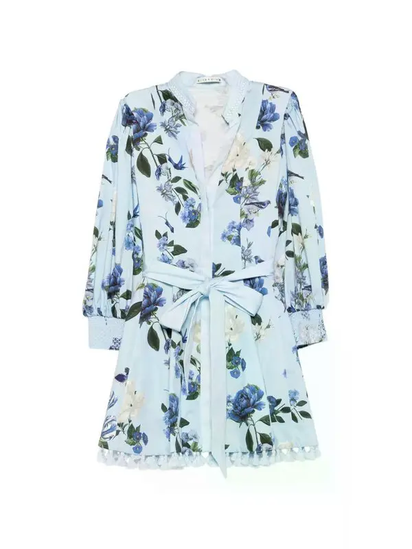 Alice + Olivia Floral Print Puff Sleeve Mini Dress - Blue