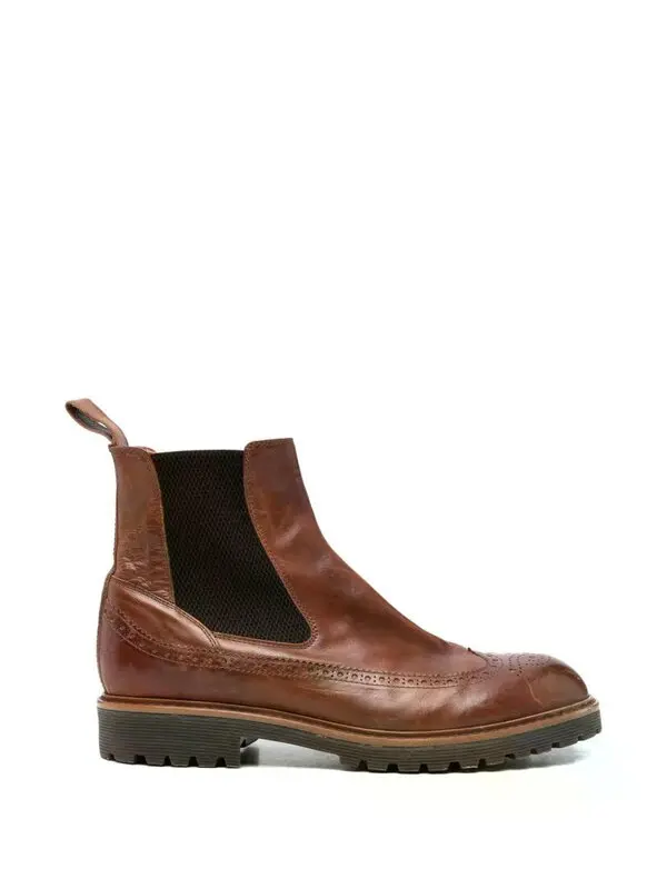 Eleventy Brogue Detail Leather Chelsea Boots