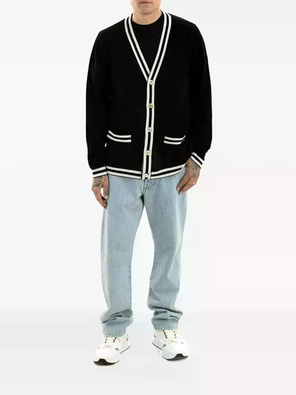 Valentino Garavani Striped-trim V-neck Cardigan - Black