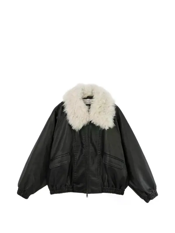 Source Unknown Faux Fur Collar Bomber Jacket