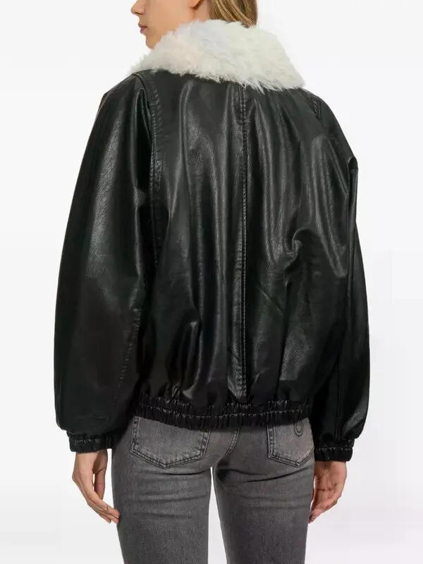 Source Unknown Faux Fur Collar Bomber Jacket