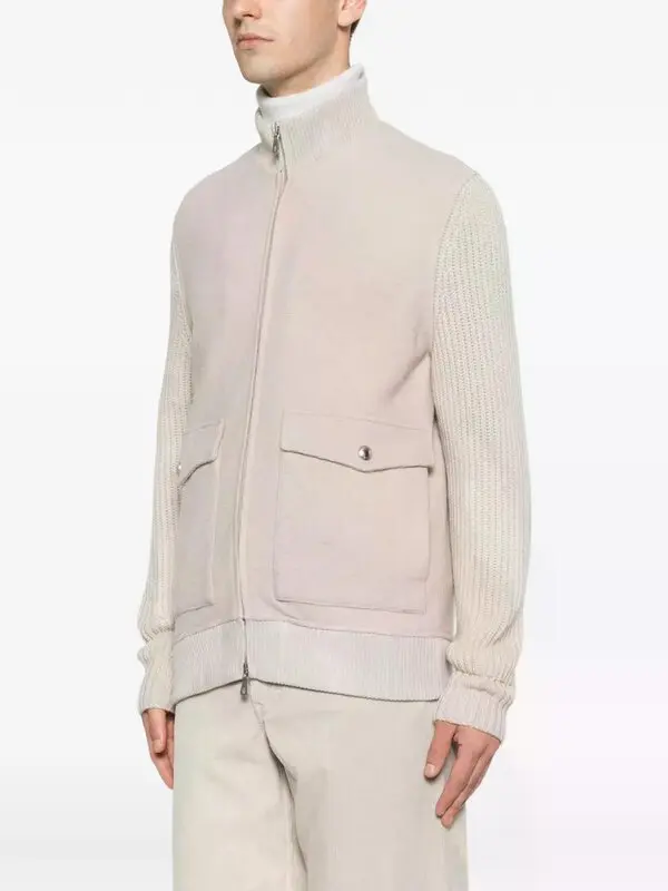 Eleventy Ribbed-knit Panelled Bomber Jacket