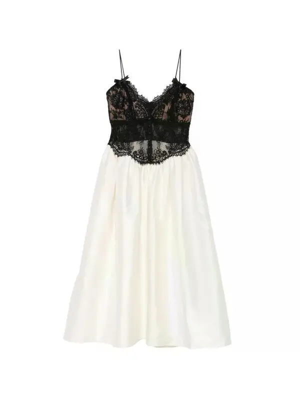 SELF-PORTRAIT Lace-bodice Flared Midi Dress - Neutrals