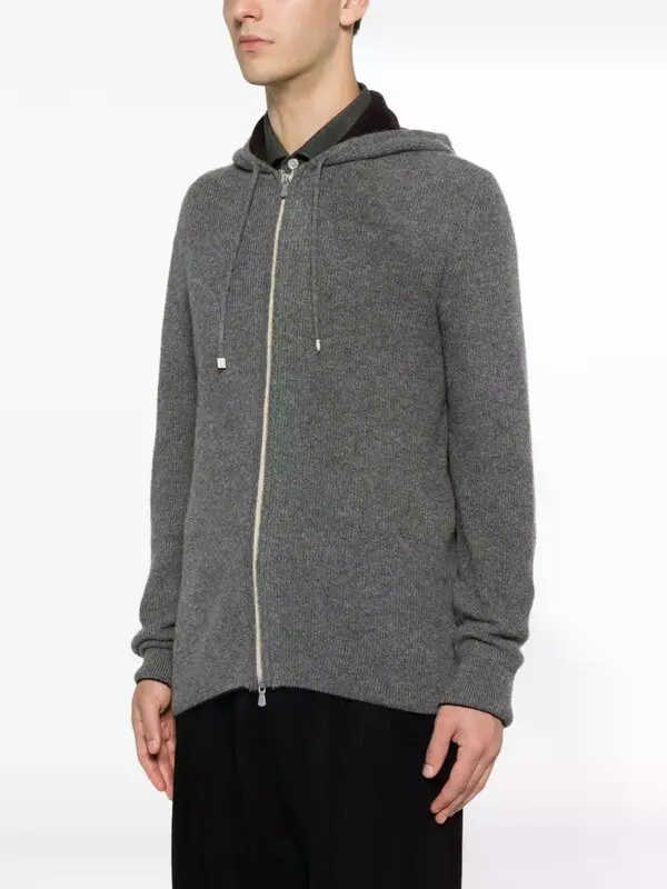 Eleventy Cashmere Zip-up Hooded Cardigan - Grey