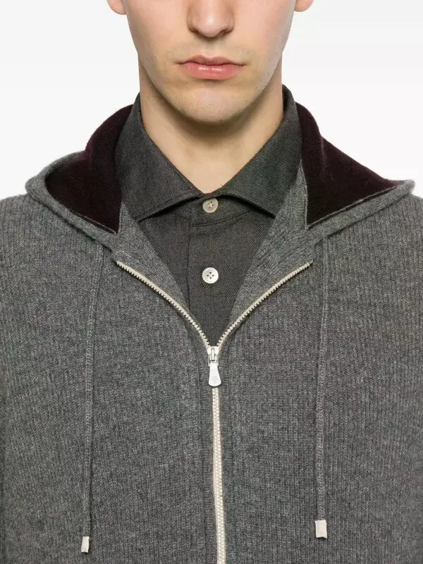 Eleventy Cashmere Zip-up Hooded Cardigan - Grey