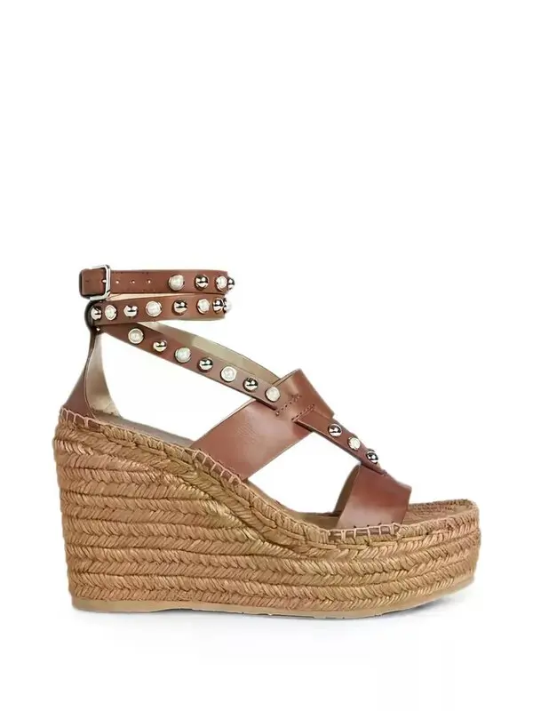 JIMMY CHOO Danica Studded Leather Espadrille Sandals - Brown