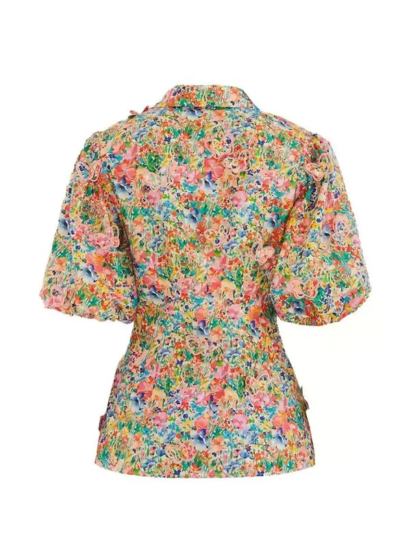 Farm Rio Butterfly Appliqué Floral Print Blouse