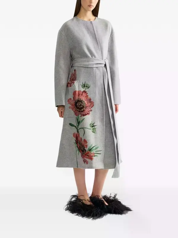 Erdem Belted Floral Print Wool Coat