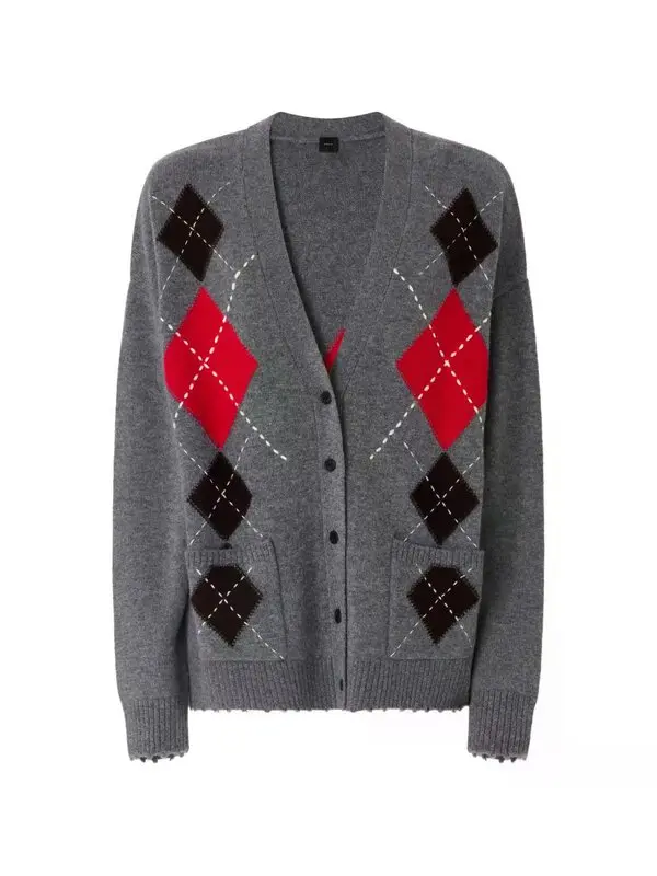 Pinko Argyle-pattern Distressed Cardigan