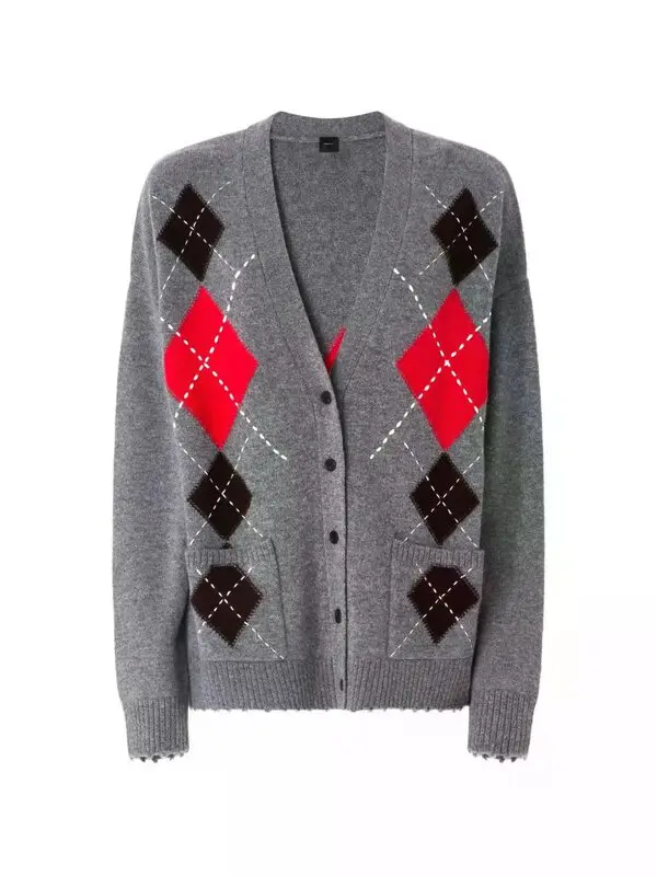 Pinko Argyle Pattern Distressed Cardigan - Grey