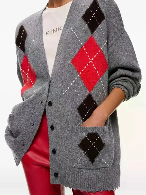 Pinko Argyle Pattern Distressed Cardigan