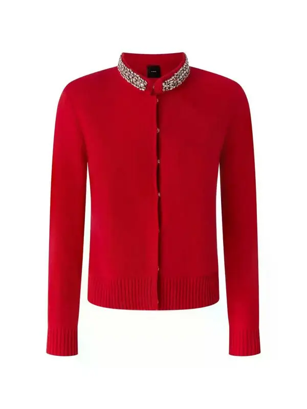 Pinko Embellished Collar Fine Knit Cardigan