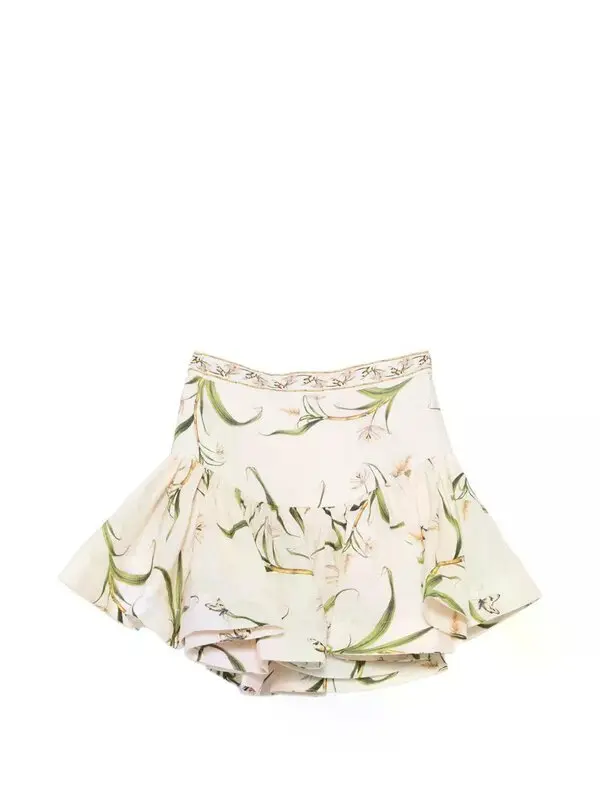 Agua Bendita Jacarina Azucar Floral-print Ruffled Mini Skirt - Neutrals