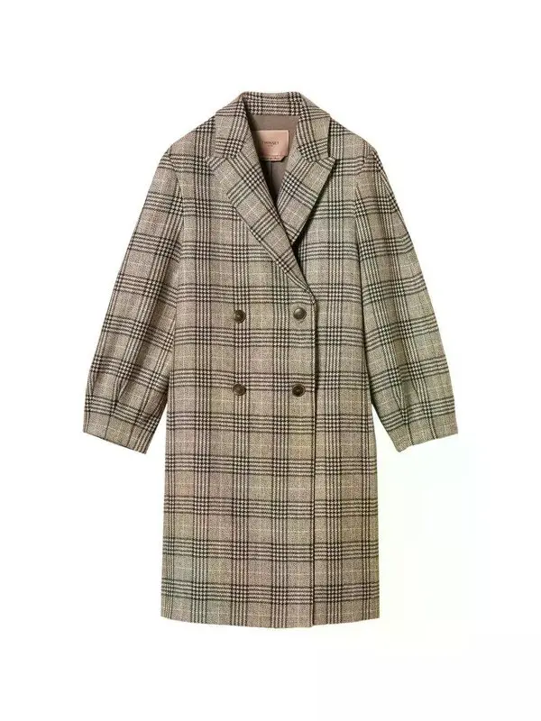 TWINSET Chequered Wool Cloth Coat With Sequins - Neutrals