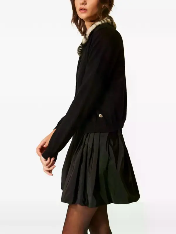 TWINSET Fitted Knit Jacket With Removable Faux Fur Collar