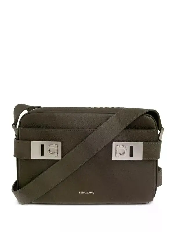 FERRAGAMO Gancini Pebbled Leather Messenger Bag