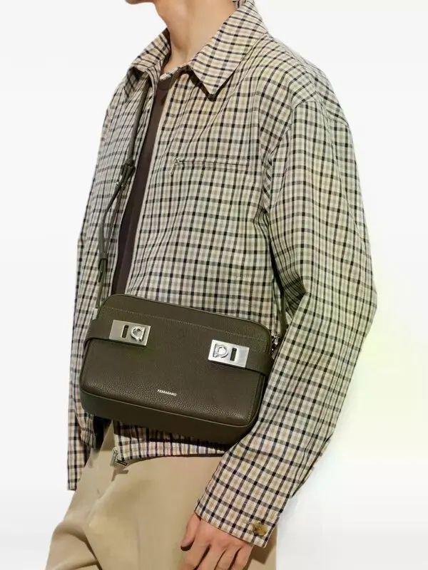 FERRAGAMO Gancini Pebbled Leather Messenger Bag