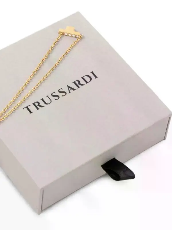 TRUSSARDI Crystal Embellished Logo Pendant Necklace