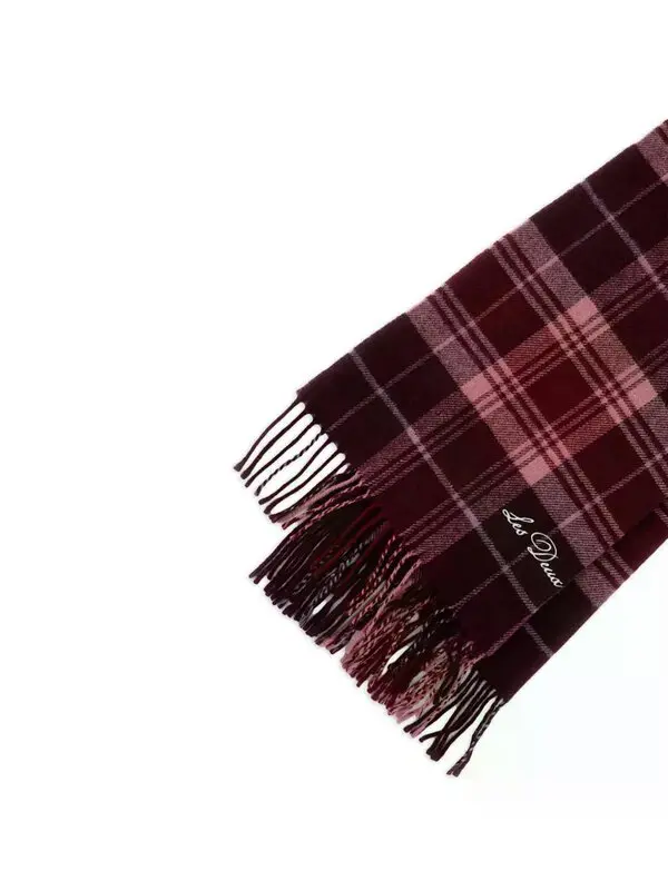 LES DEUX Check-pattern Fringed Scarf - Red