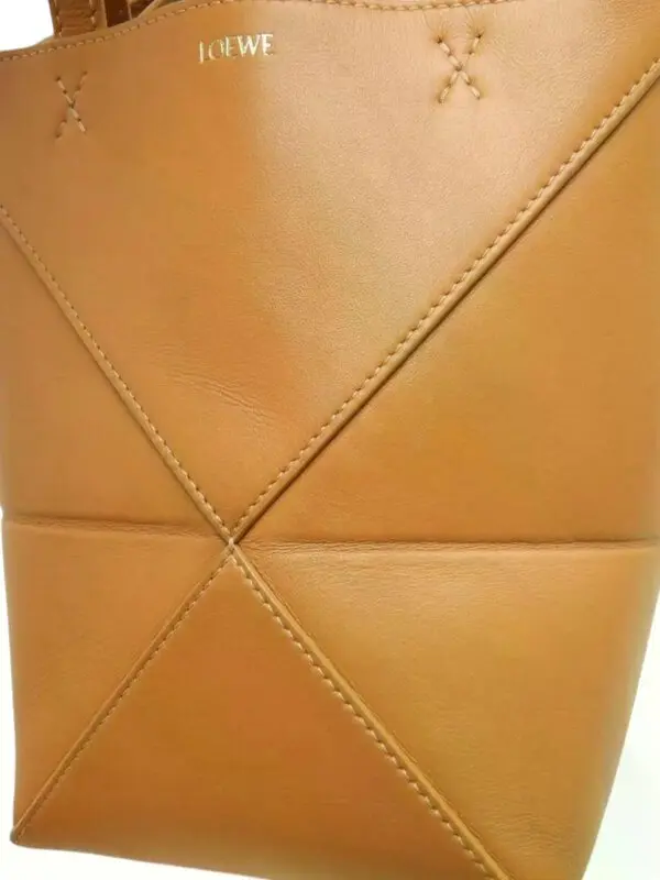 Loewe Shiny Calfskin Puzzle Fold Tote Satchel - Brown