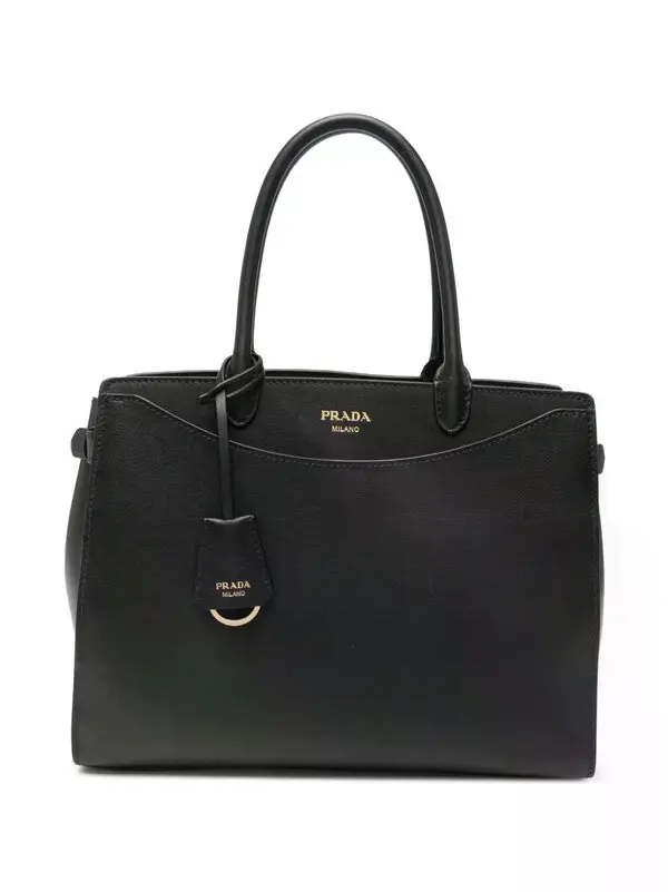 Prada Logo Lettering Leather Tote Bag - Black