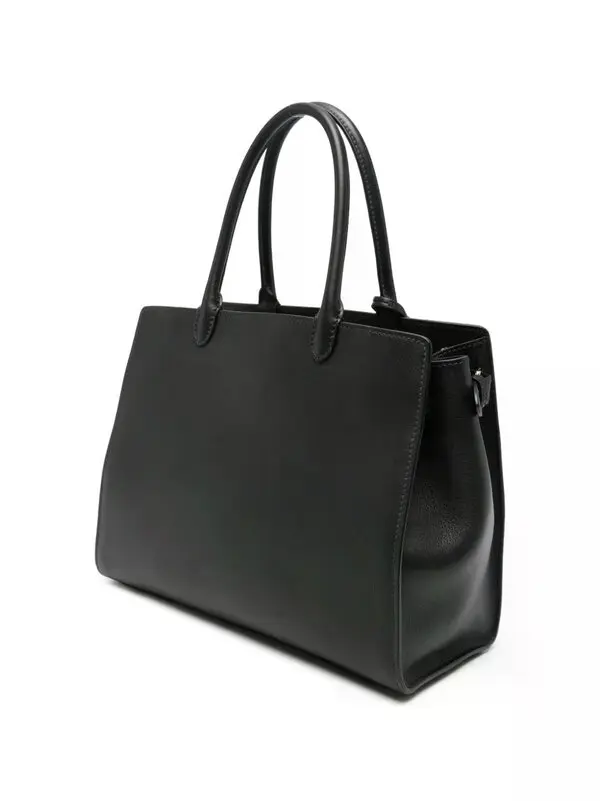 Prada Logo Lettering Leather Tote Bag - Black