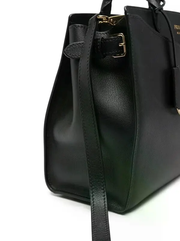 Prada Logo Lettering Leather Tote Bag - Black